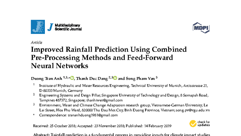Improved Rainfall Prediction Using Hybrid Models and Neural Networks (ANH) - Studocu