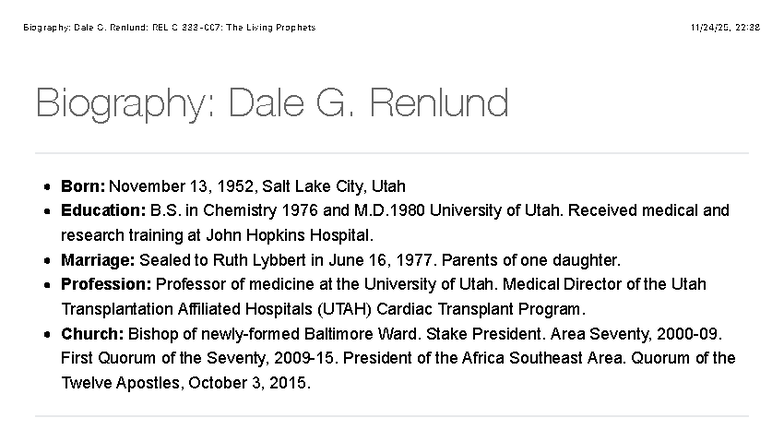 Biography: Dale G. Renlund - Dale G Renlund Dale G. Renlund Courtesy of ...