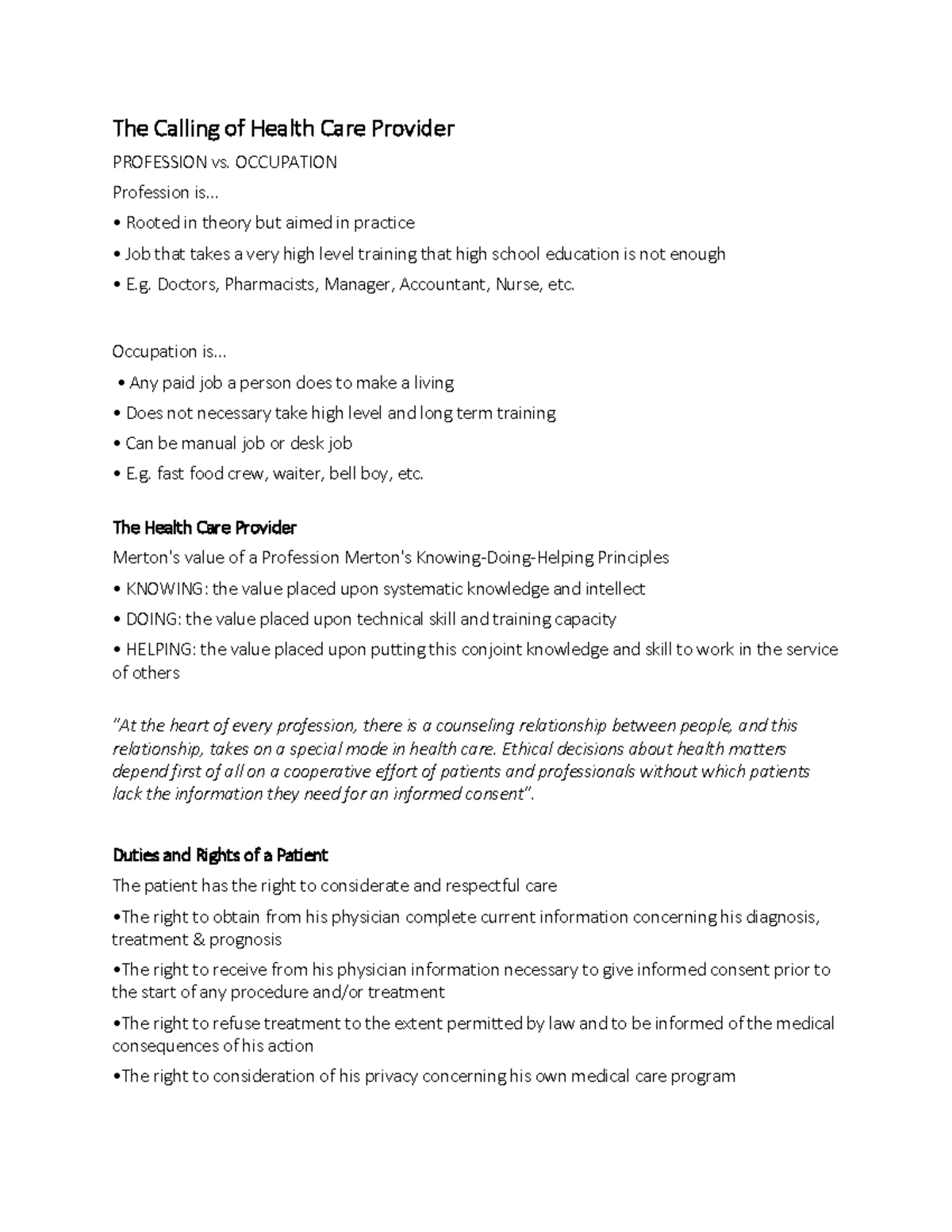 The Calling of Health Care Provider - The Calling of Health Care ...