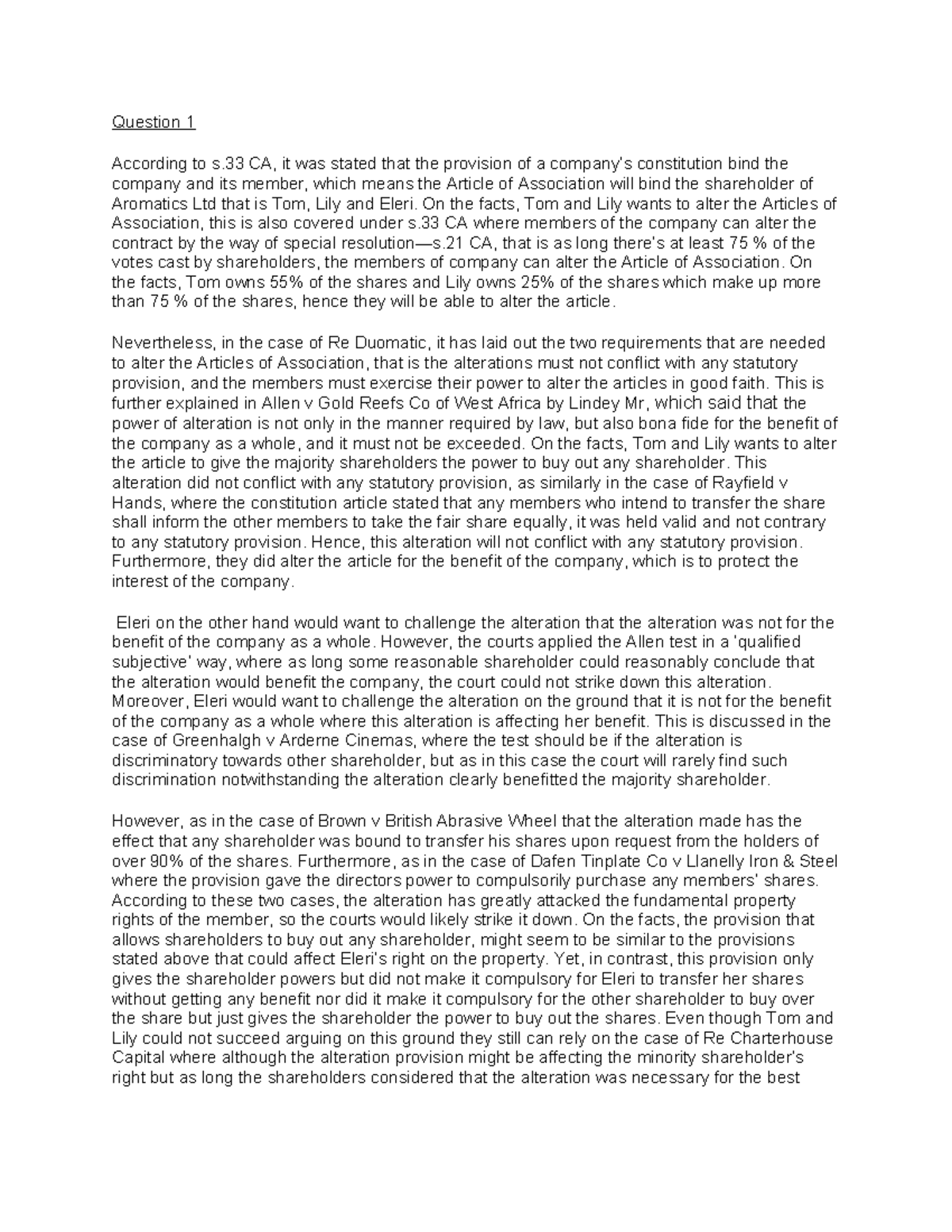 Tutorial Chapter 9: Alteration of Articles of Association under s.33 CA ...