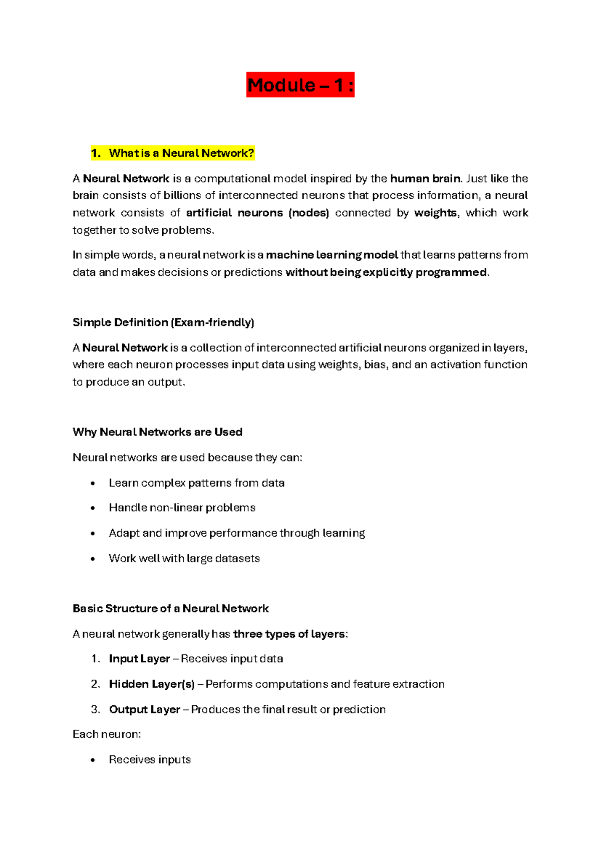 Module 1: Understanding Neural Networks in Deep Learning (CSE-AI&ML ...