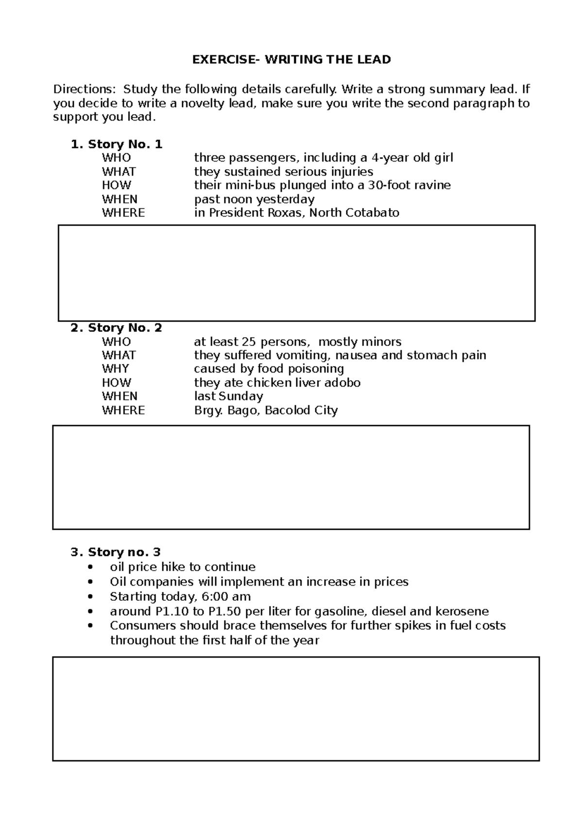 Exercise: Writing Strong Leads with Sample Answers - Studocu