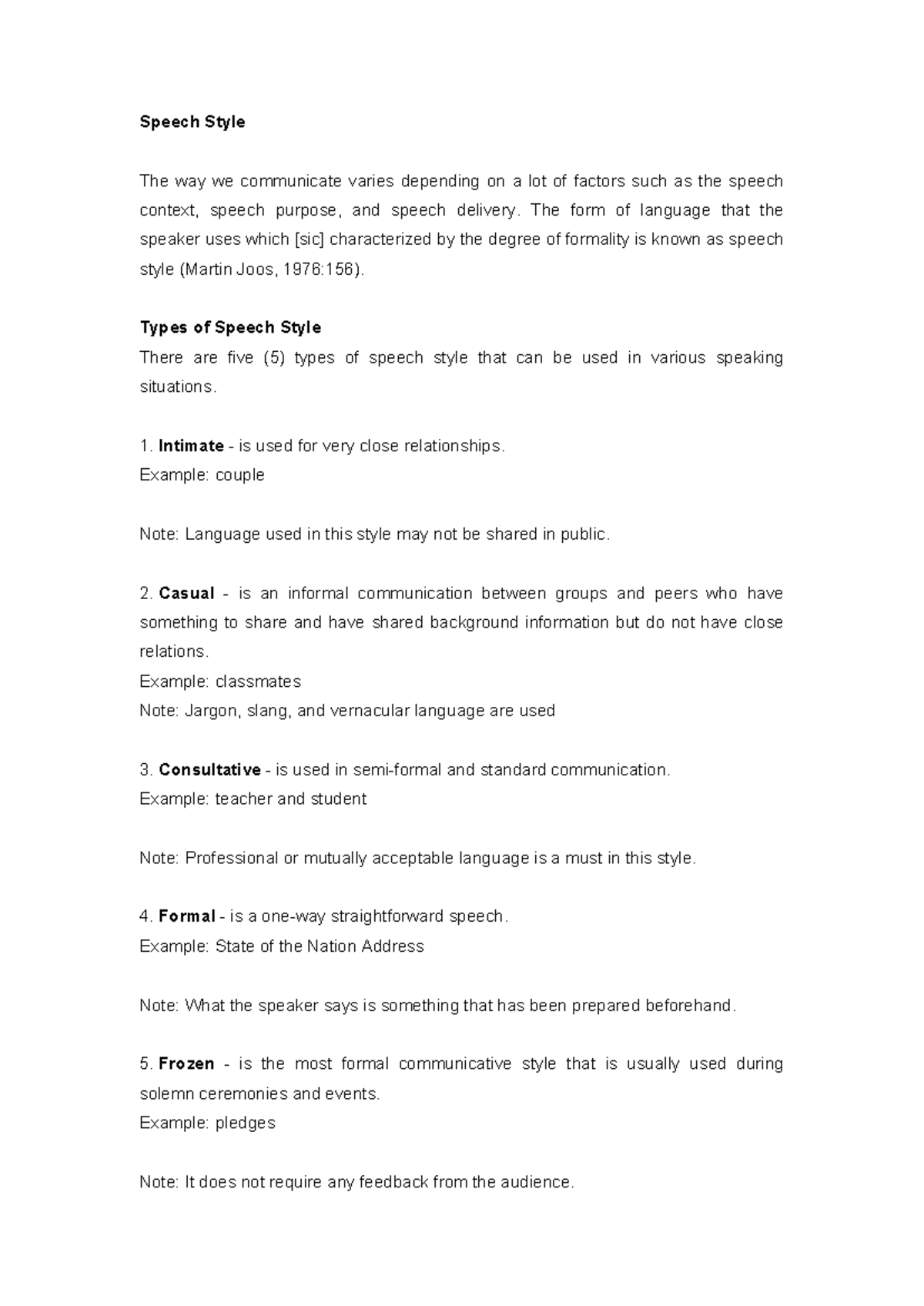 Speech Style: Understanding Communication Variations - Studocu