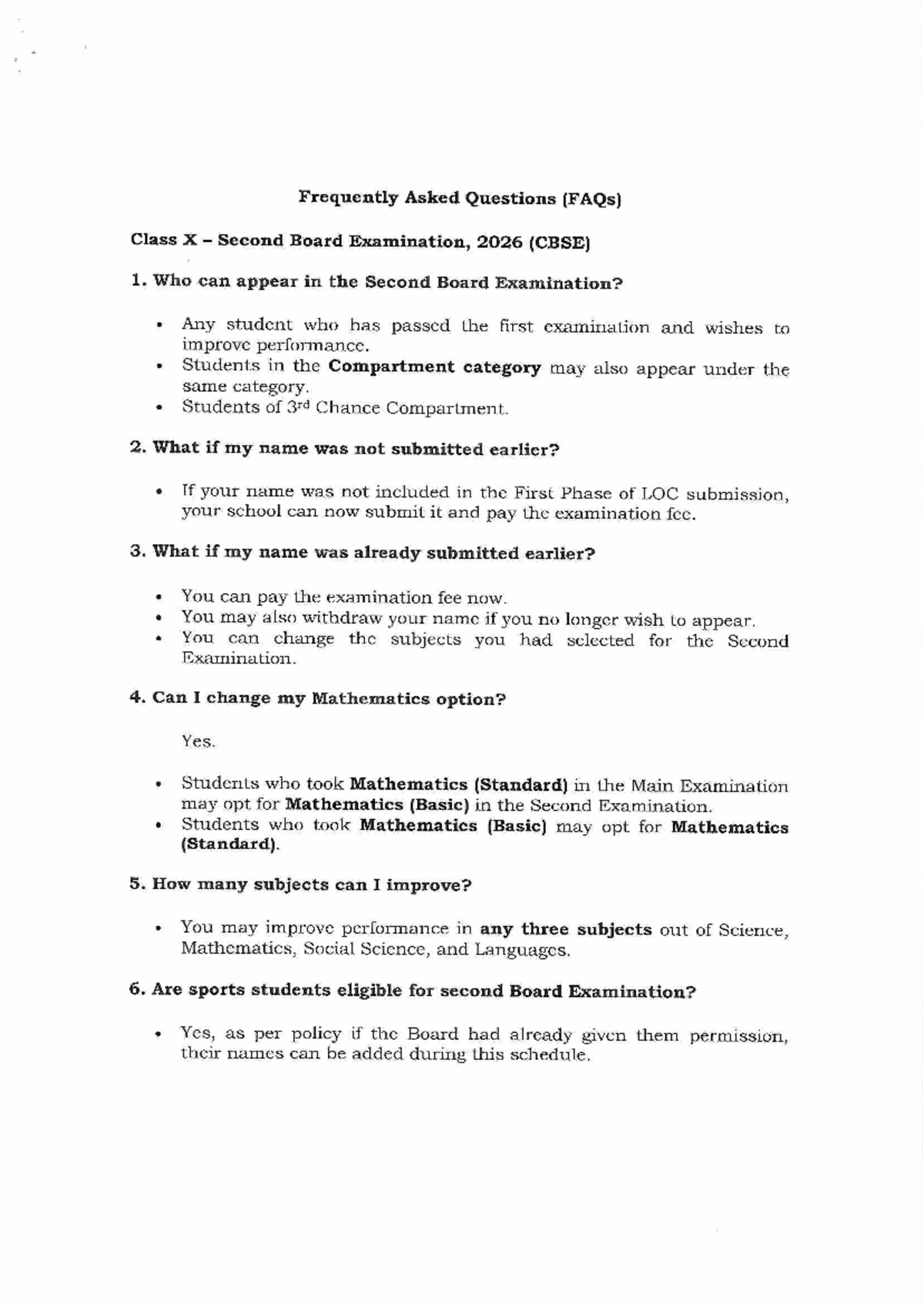Class X Second Board Exam FAQs 2026 (CBSE) - Studocu