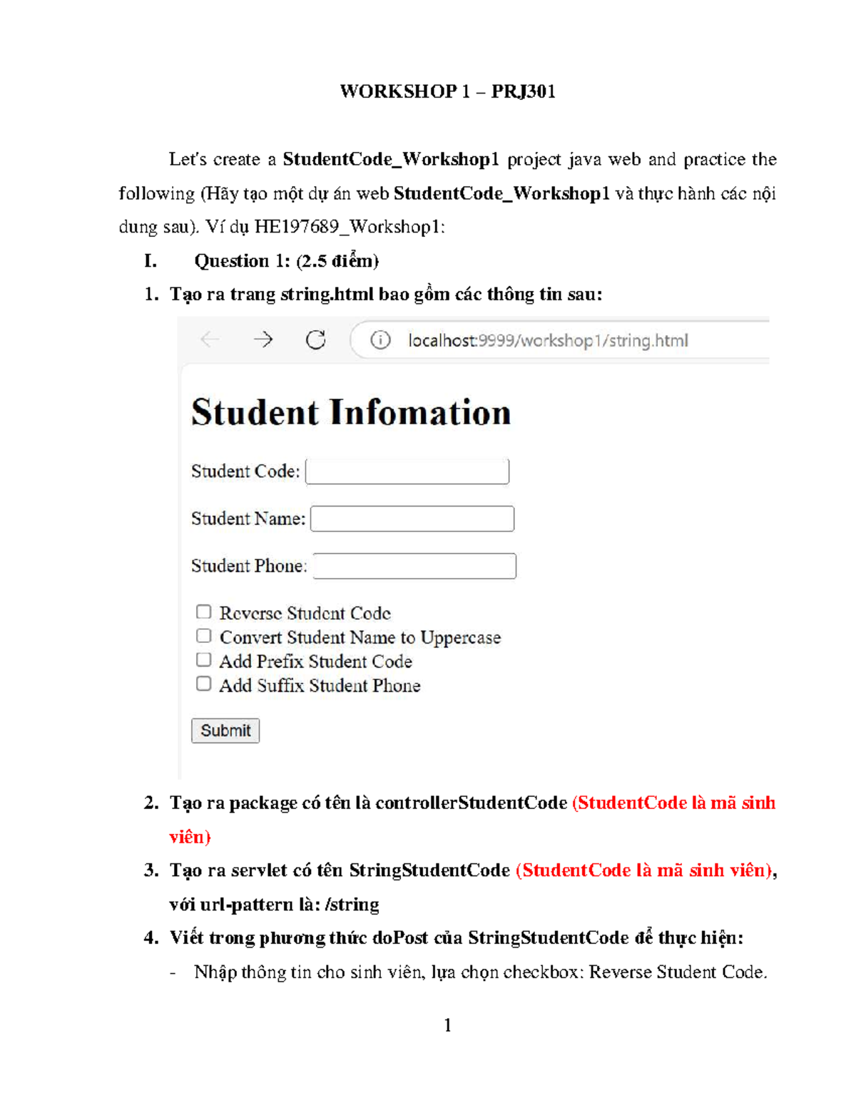Workshop 01 - PRJ301: StudentCode Project Java Web Guide - Studocu