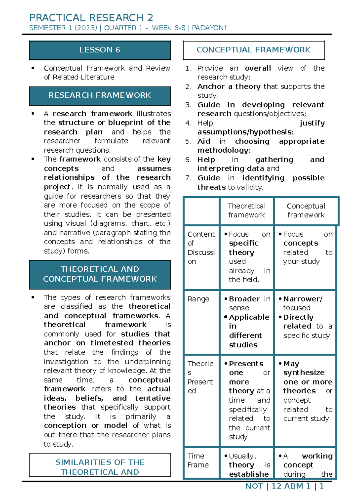 NOT 12 ABM 1 1 PRACTICAL RESEARCH 2 SEMESTER 1 (2023) QUARTER 1 WEEK ...