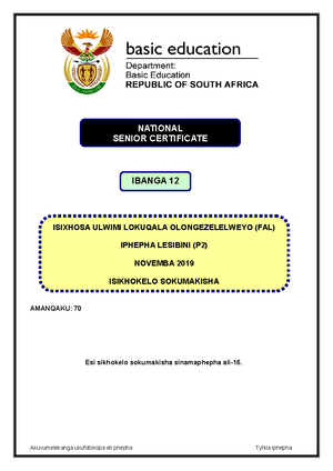 4 Isixhosa HL Grade 11 Worksheet Analysis OF Novel WITH Questions ...