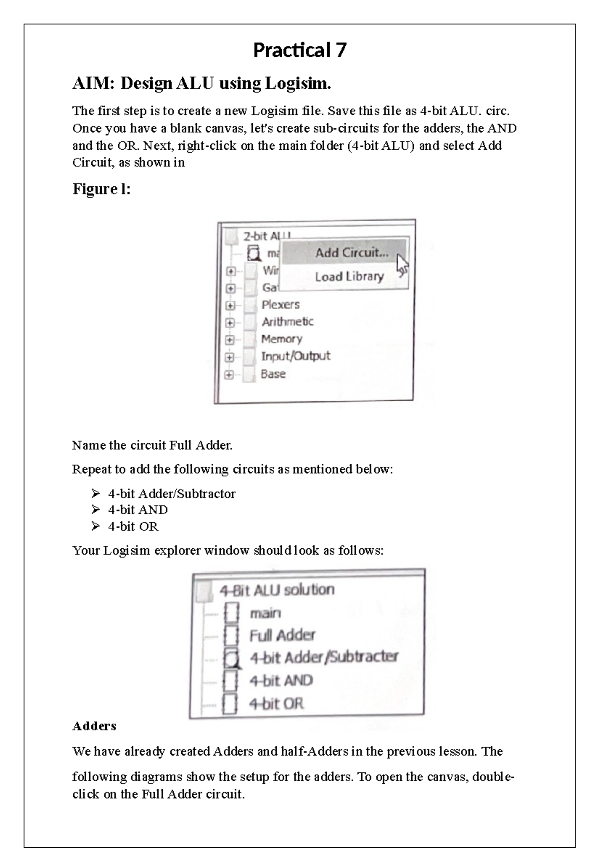 Designing a 4-Bit ALU with Logisim: Practical 7 Guide - Studocu