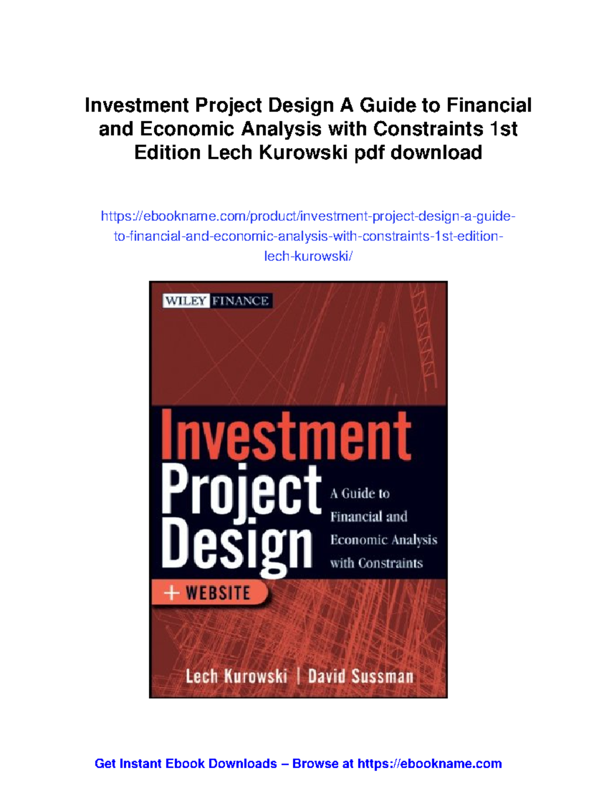 Investment project design: A guide to financial and economic analysis ...