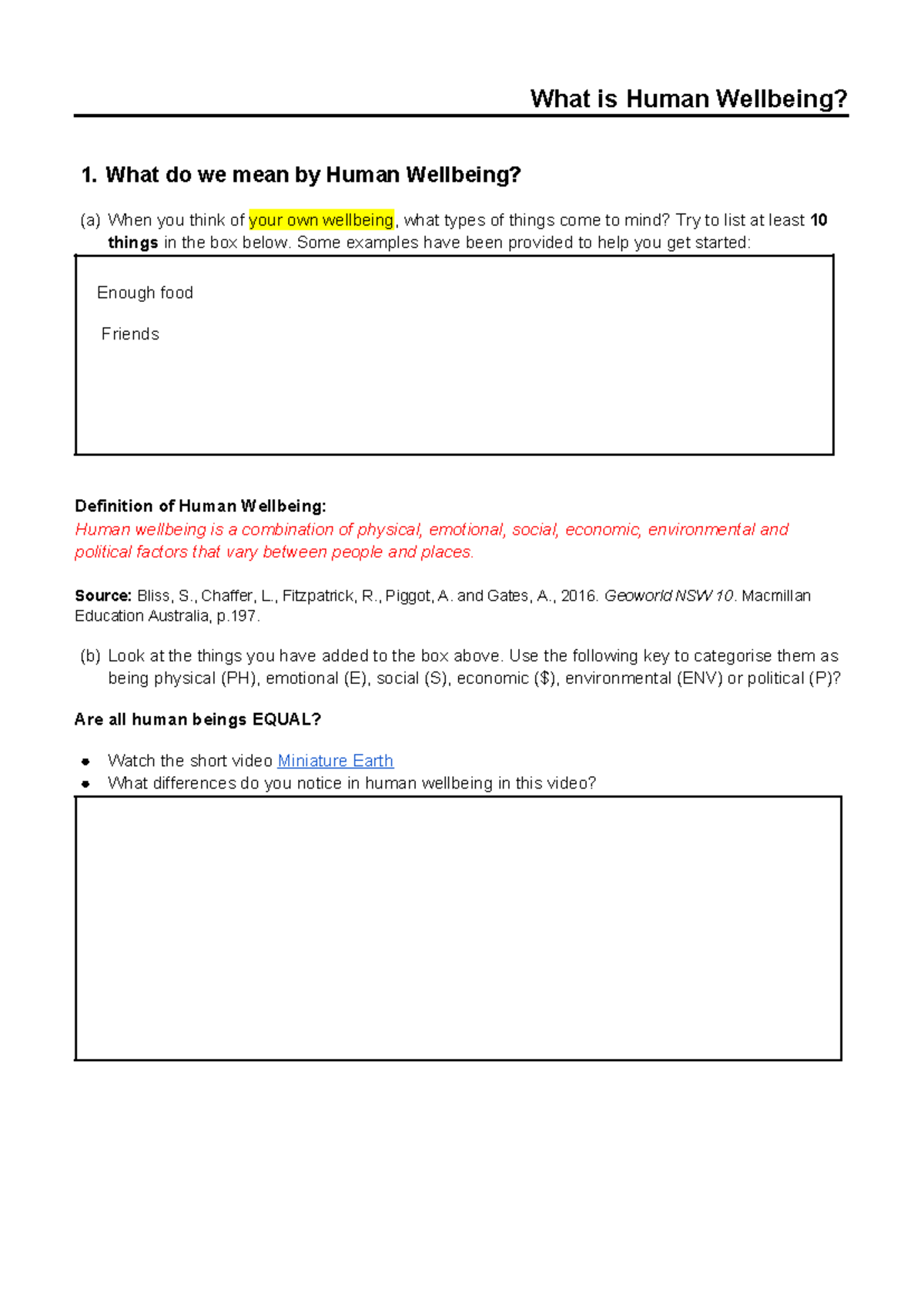 Understanding Human Wellbeing: Key Concepts and Trends (Course Code ...