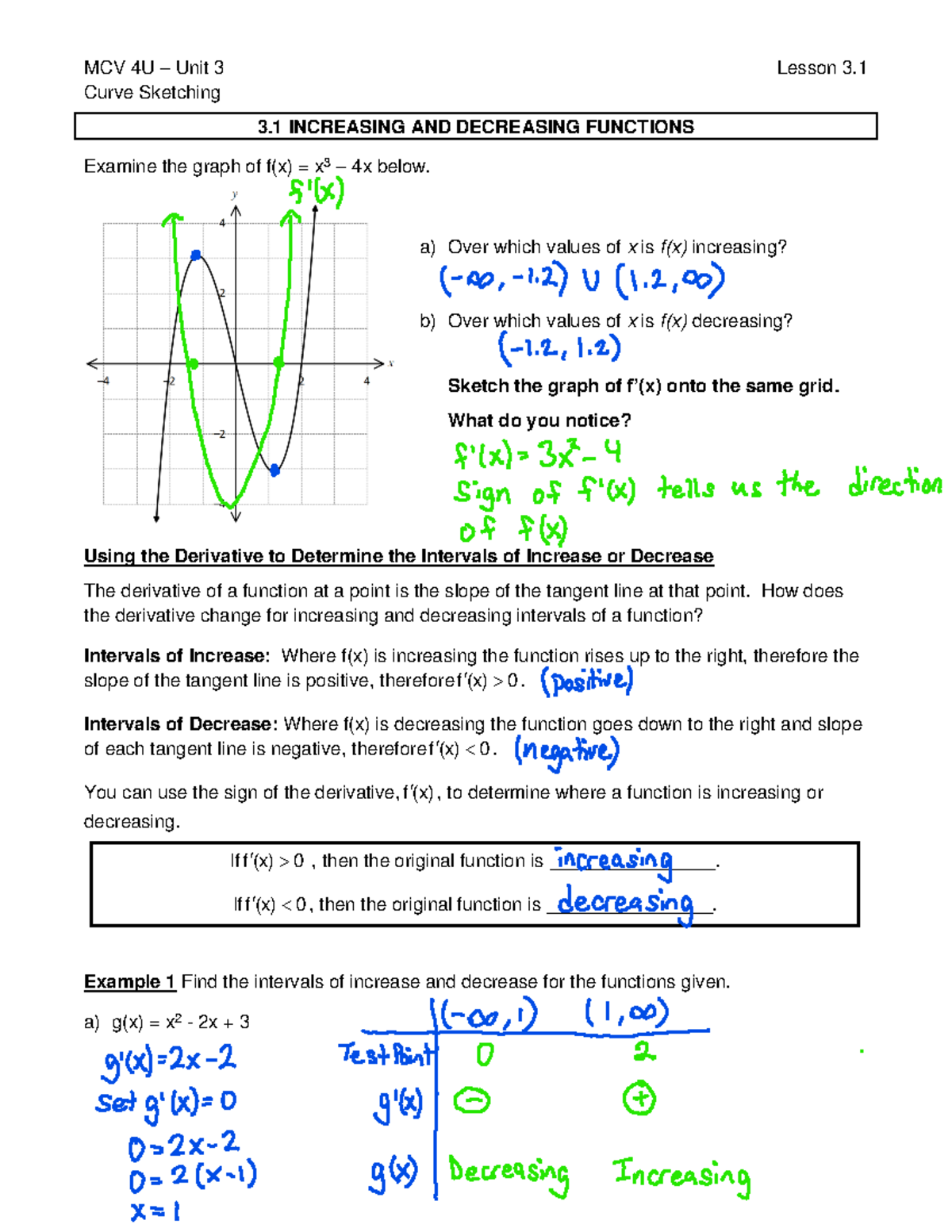 3.1 Intervals of Increase and Decrease Complete - MCV 4U – Unit 3 ...