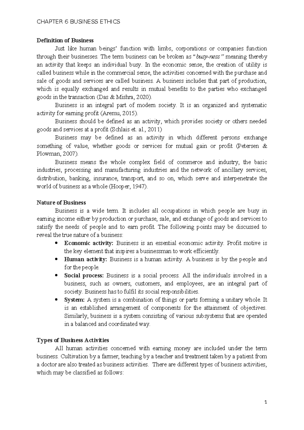CHAPTER 6 BUSINESS ETHICS: Understanding Business and Its Ethical ...