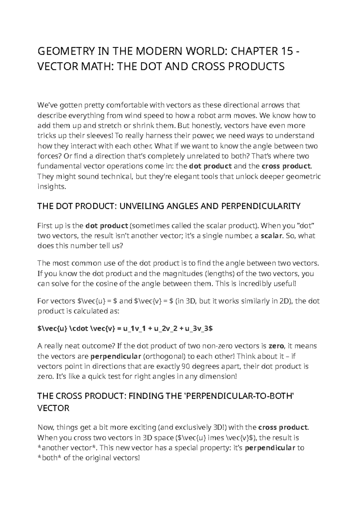 GEOMETRY 101: CHAPTER 15 - VECTOR MATH: DOT & CROSS PRODUCTS - Studocu