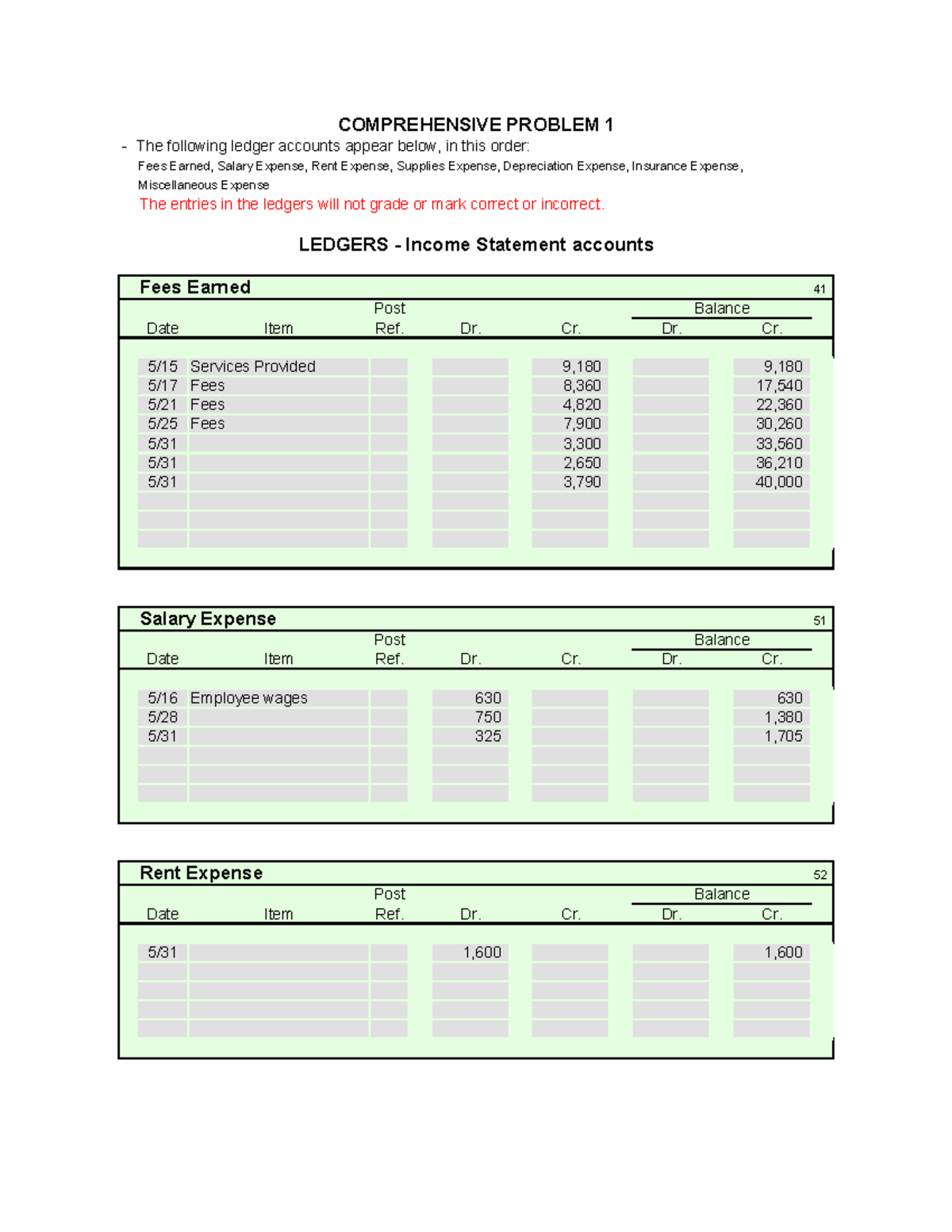 Accounting 101 - Comprehensive Problem Worksheet (Income Statement ...