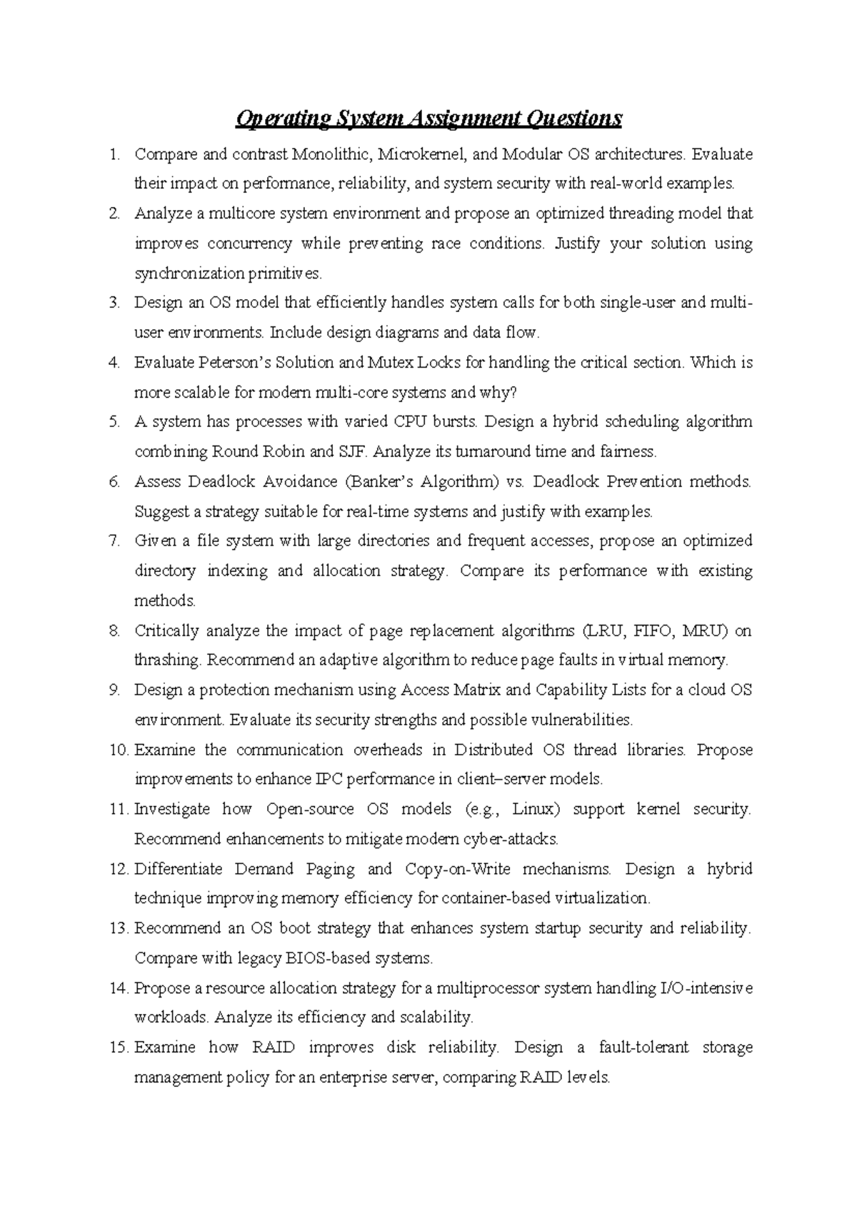 Operating System Assignment: Architecture, Scheduling, and Security Analysis - Studocu