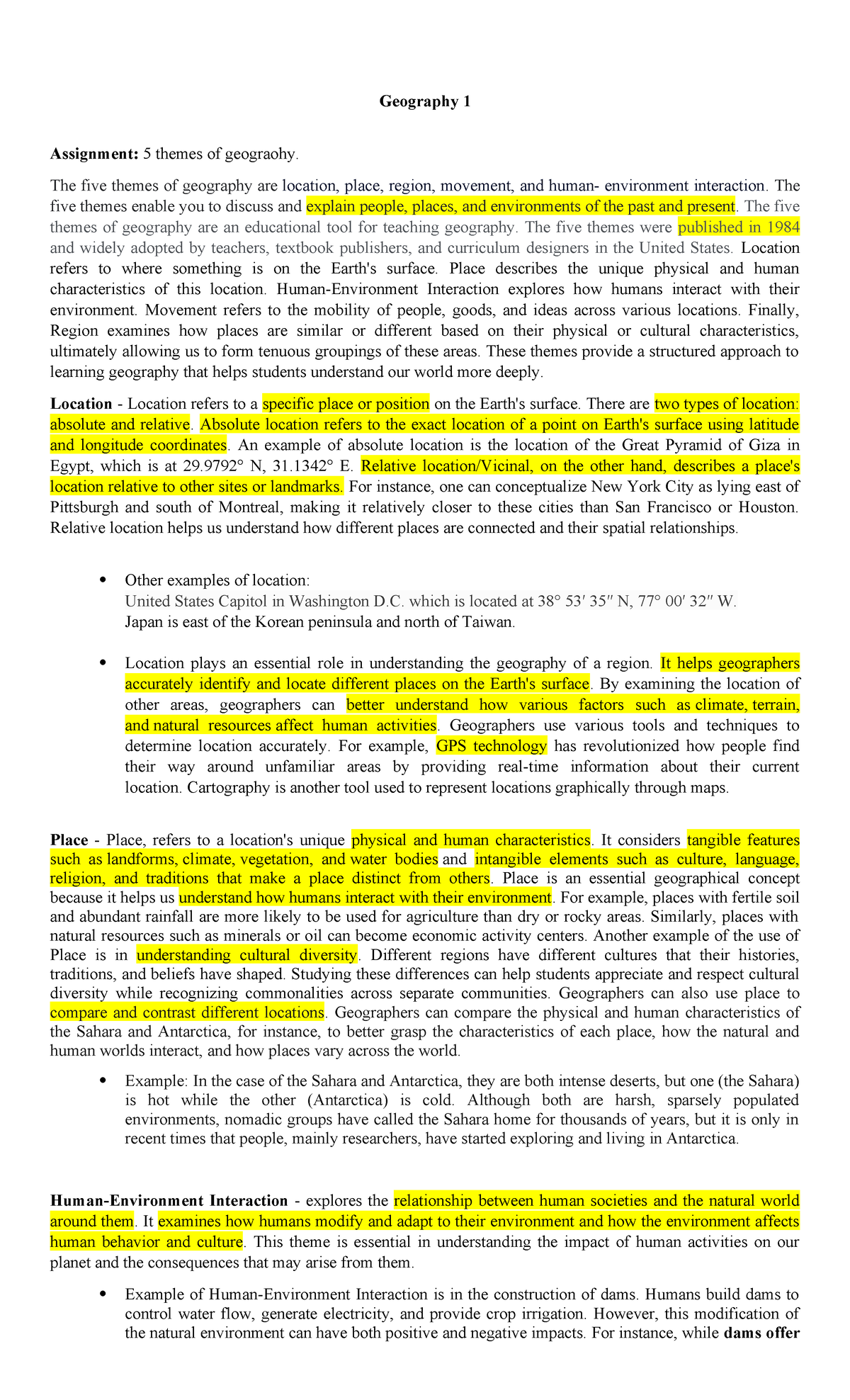 Geography 1: Five Themes of Geography Explained and Analyzed - Studocu