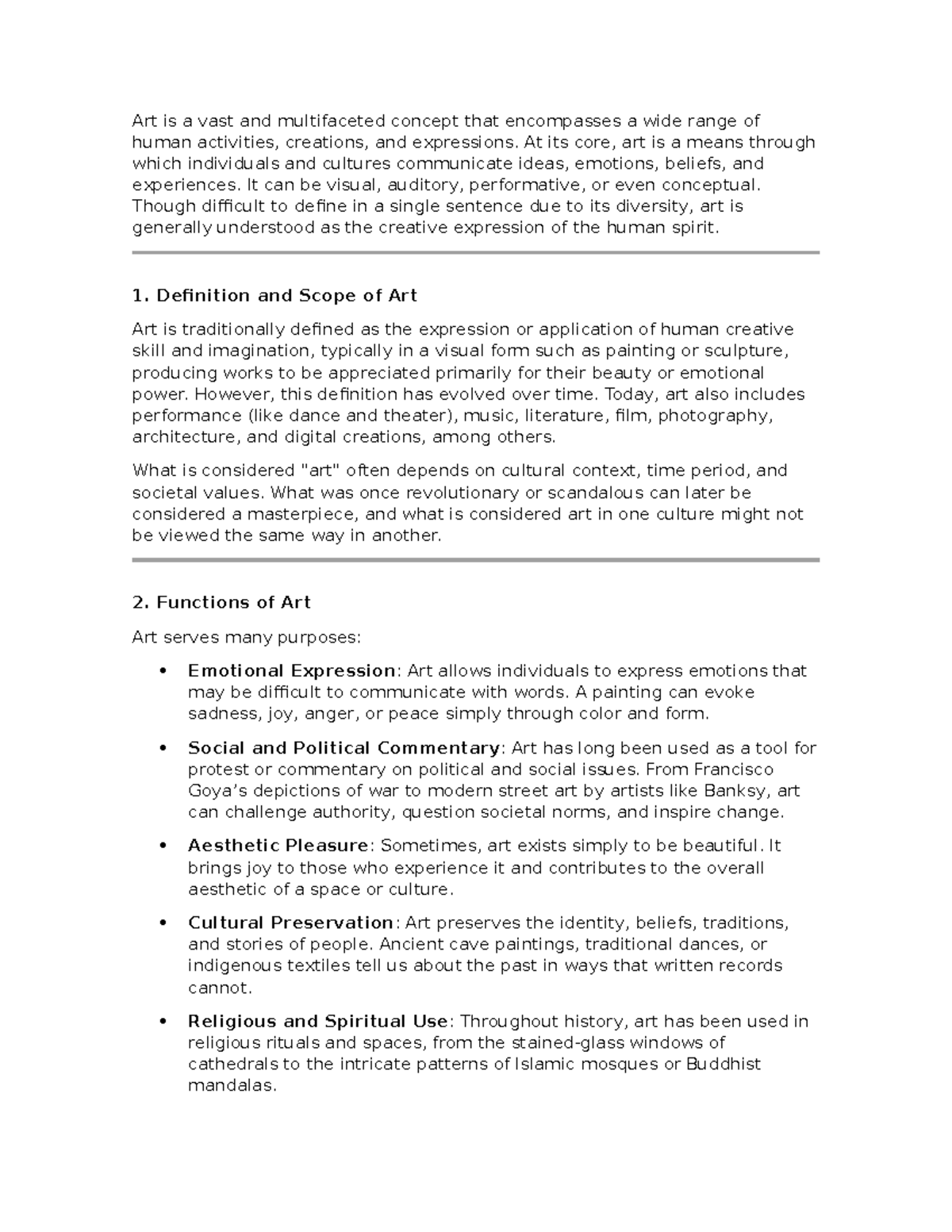 Art 101: Exploring the Definition, Functions, and Scope of Art - Studocu