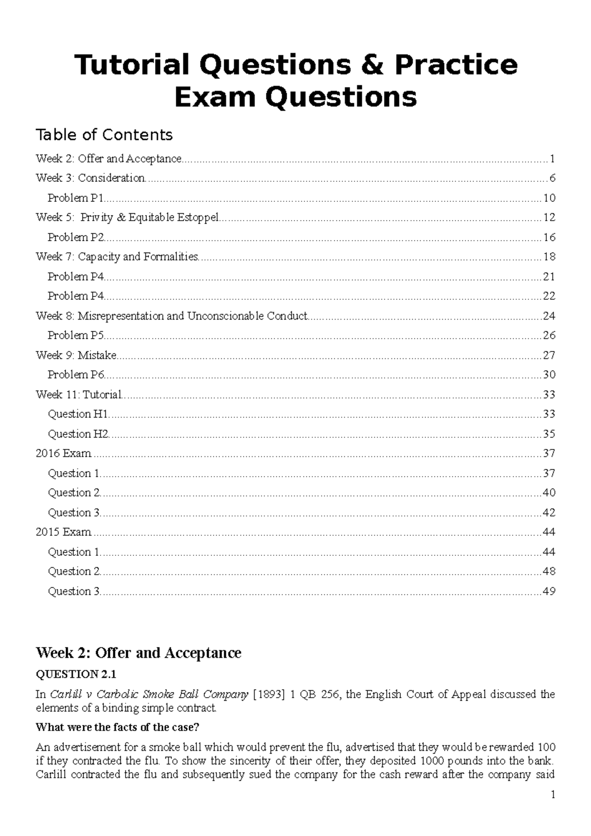 Exam 2018, questions - Tutorial Questions & Practice Exam Questions ...