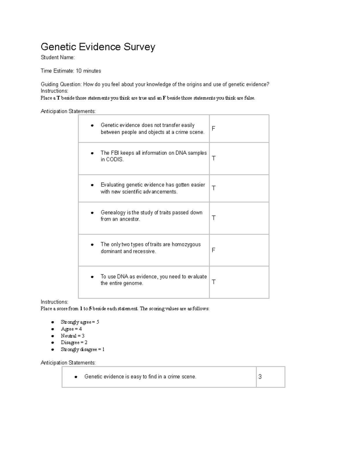 Genetic Evidence Knowledge Assessment - Survey for Students - Studocu