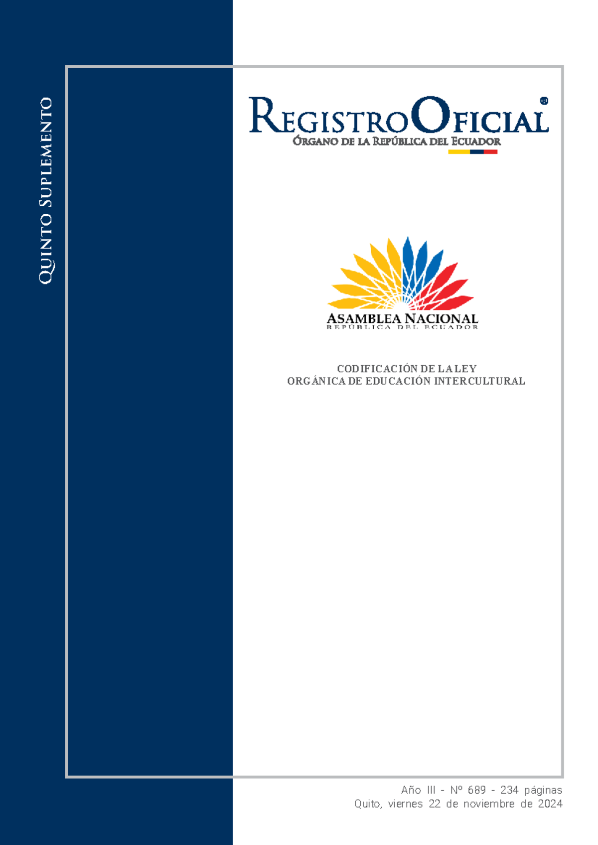 LOEI 2024: Codificación de la Ley Orgánica de Educación Intercultural - Studocu
