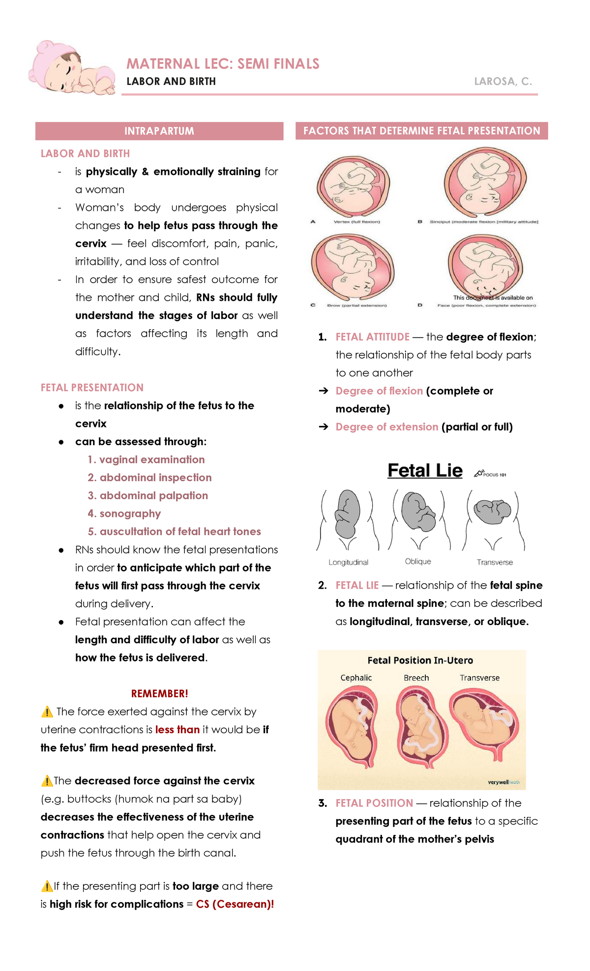 MATERNAL LEC: SEMI-FINALS ON LABOR & BIRTH FACTORS AFFECTING FETAL ...