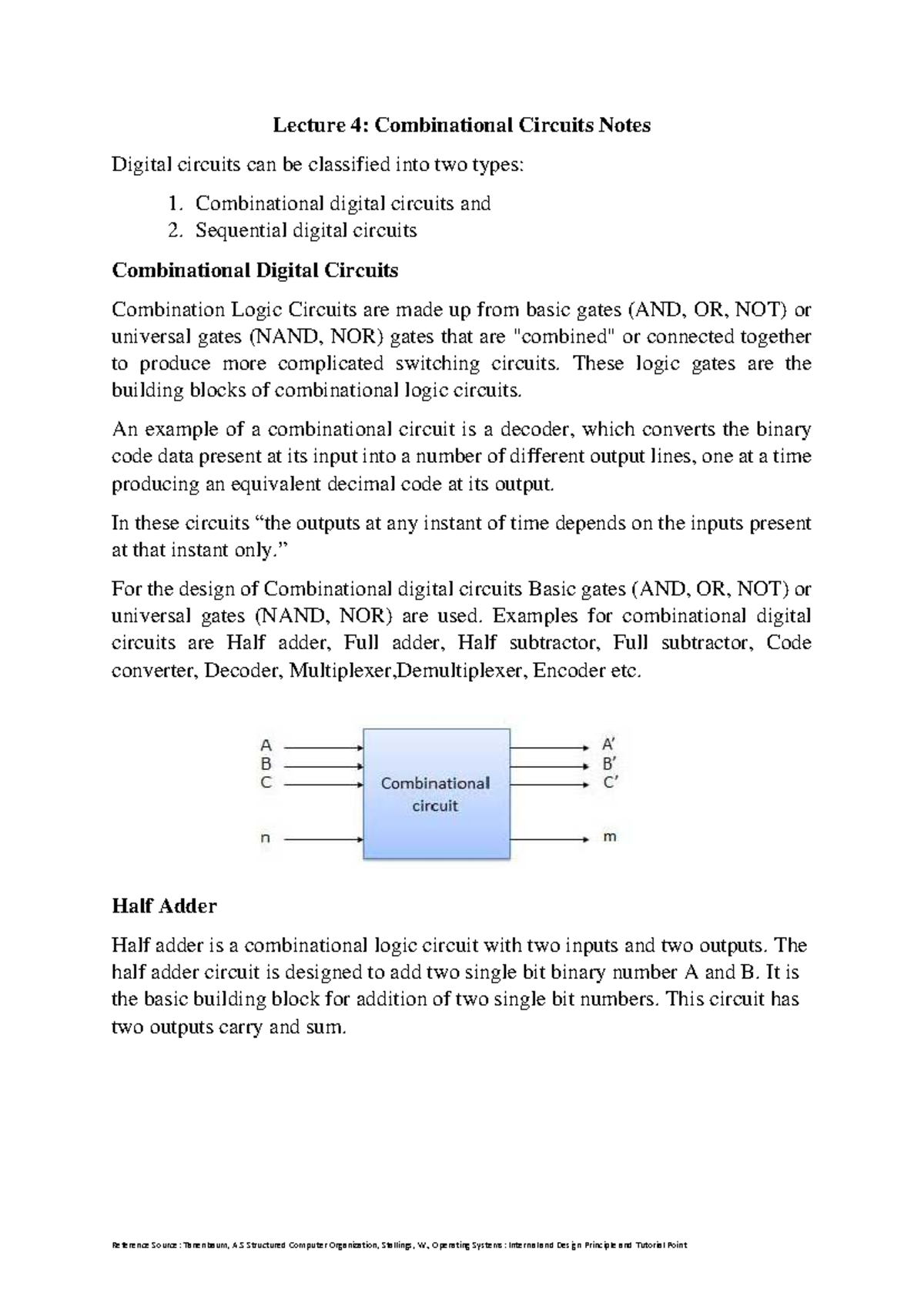 Lecture 4: Combinational Circuits Overview and Key Concepts - Studocu