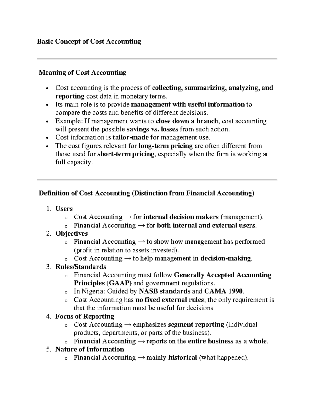 Basic Concepts of Cost Accounting: Insights for ACC306 - Studocu