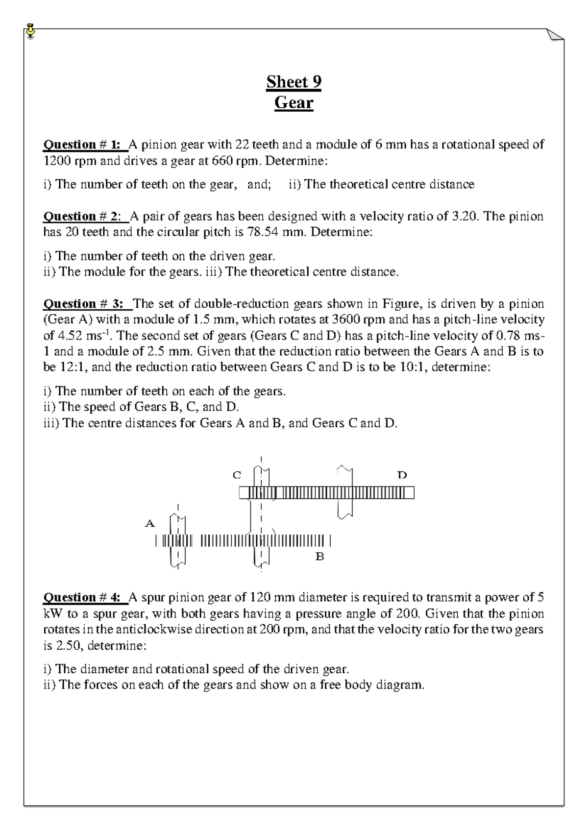Sheet 9 - Gear Calculations and Analysis for Mechanical Design - Studocu