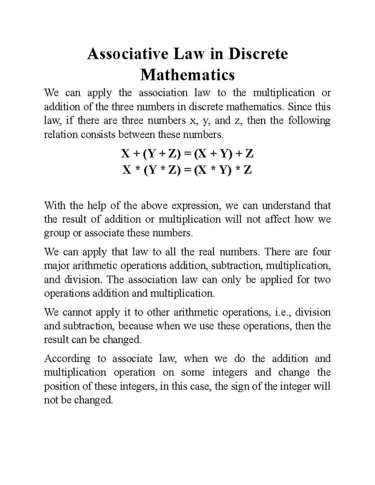 Associative Law and Conjunction in Discrete Mathematics - Studocu