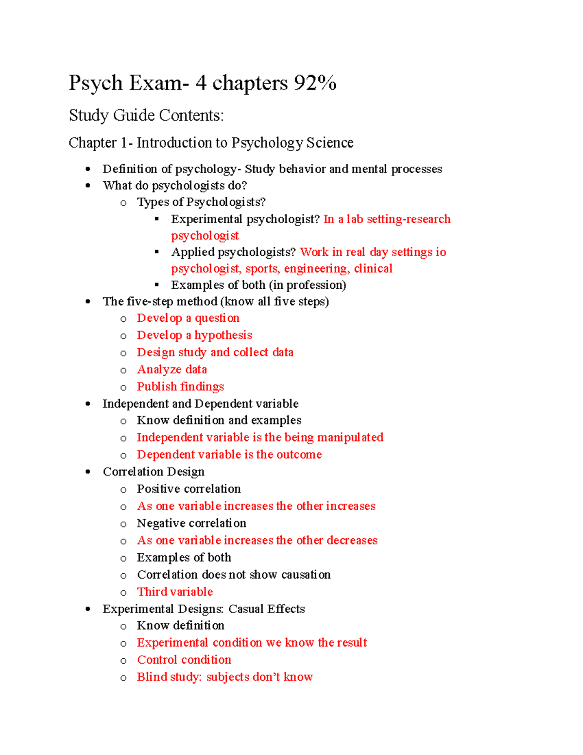Psych 101 Final Exam Study Guide: Key Concepts from 4 Chapters - Studocu