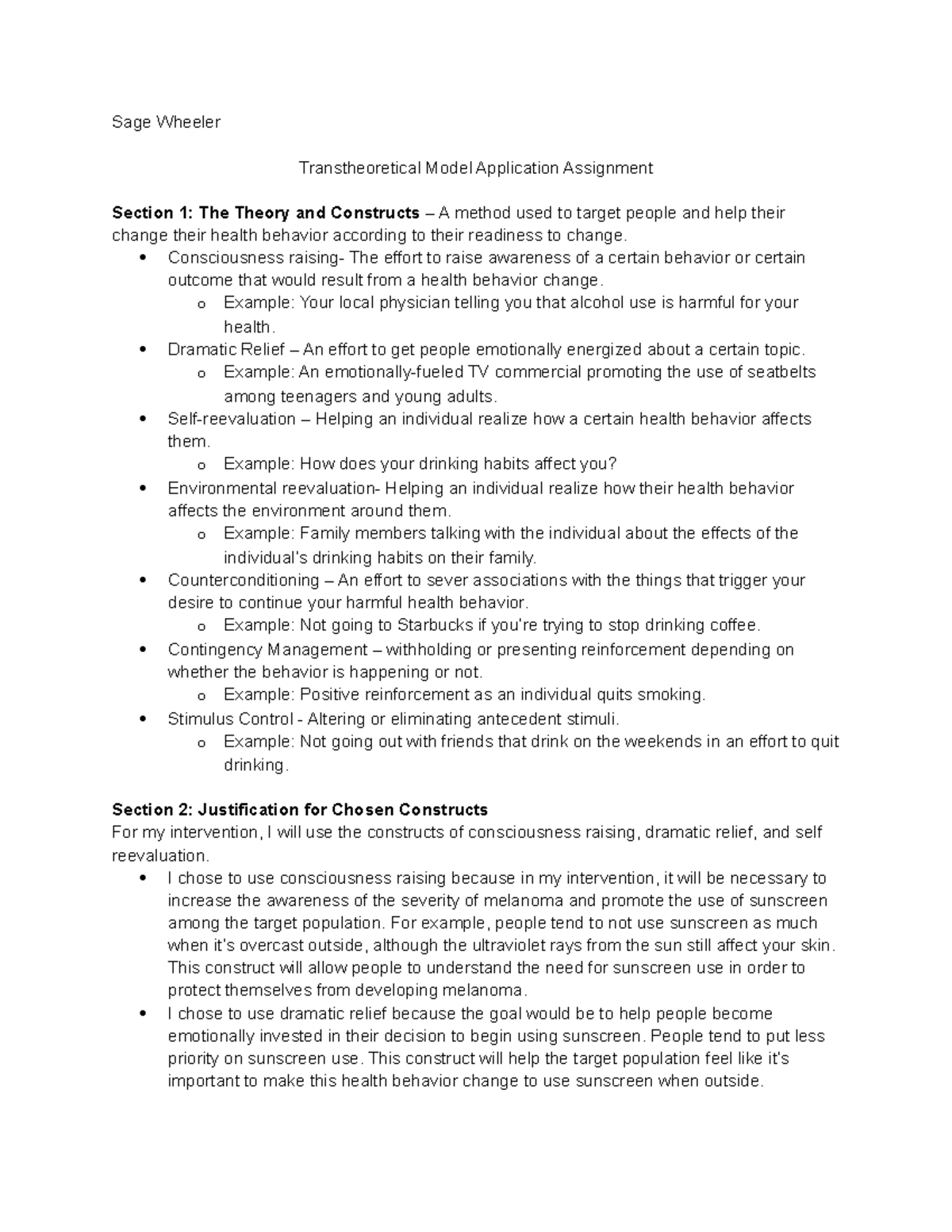 Application Assignment Format copy - Sage Wheeler Transtheoretical ...