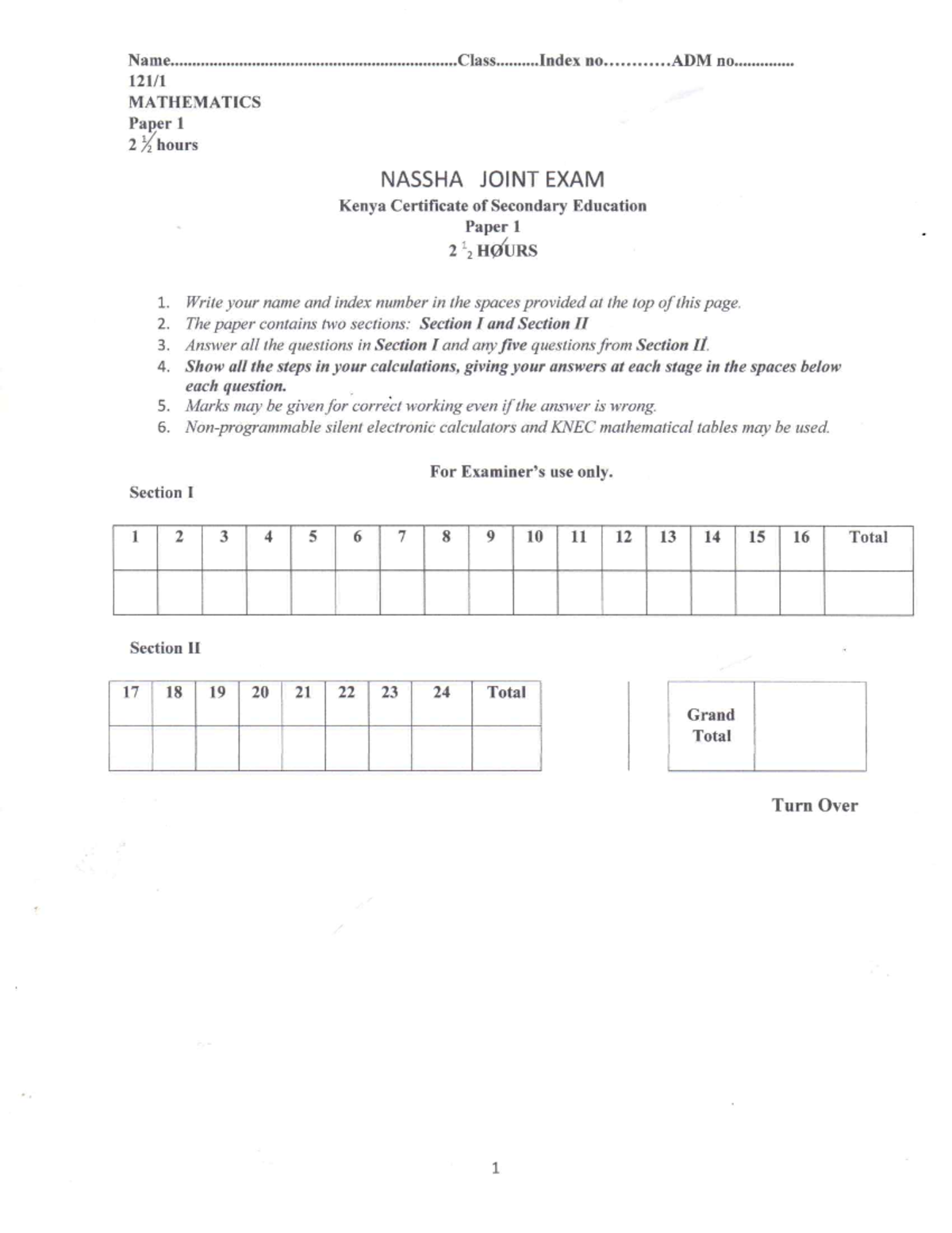 Maths-pp1-question - n/a - Name Class Index no ADM no MATHEMATICS Paper ...