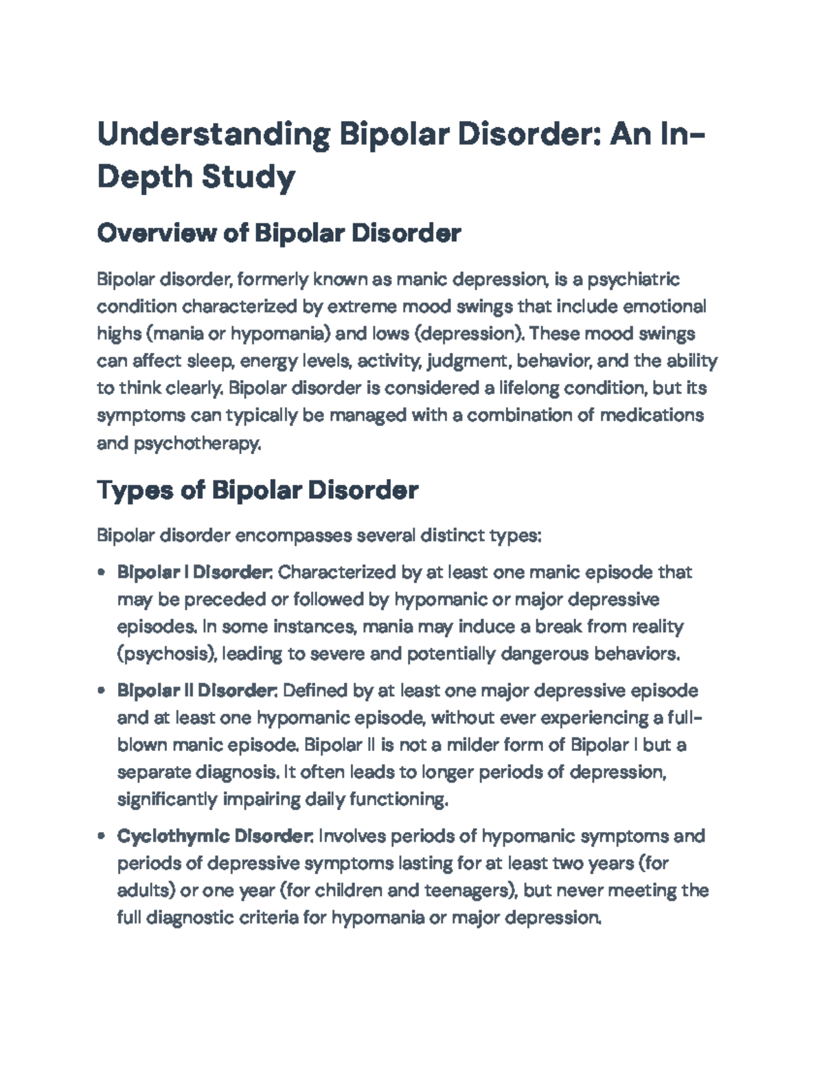 Understanding Bipolar Disorder: Types, Symptoms, and Management ...