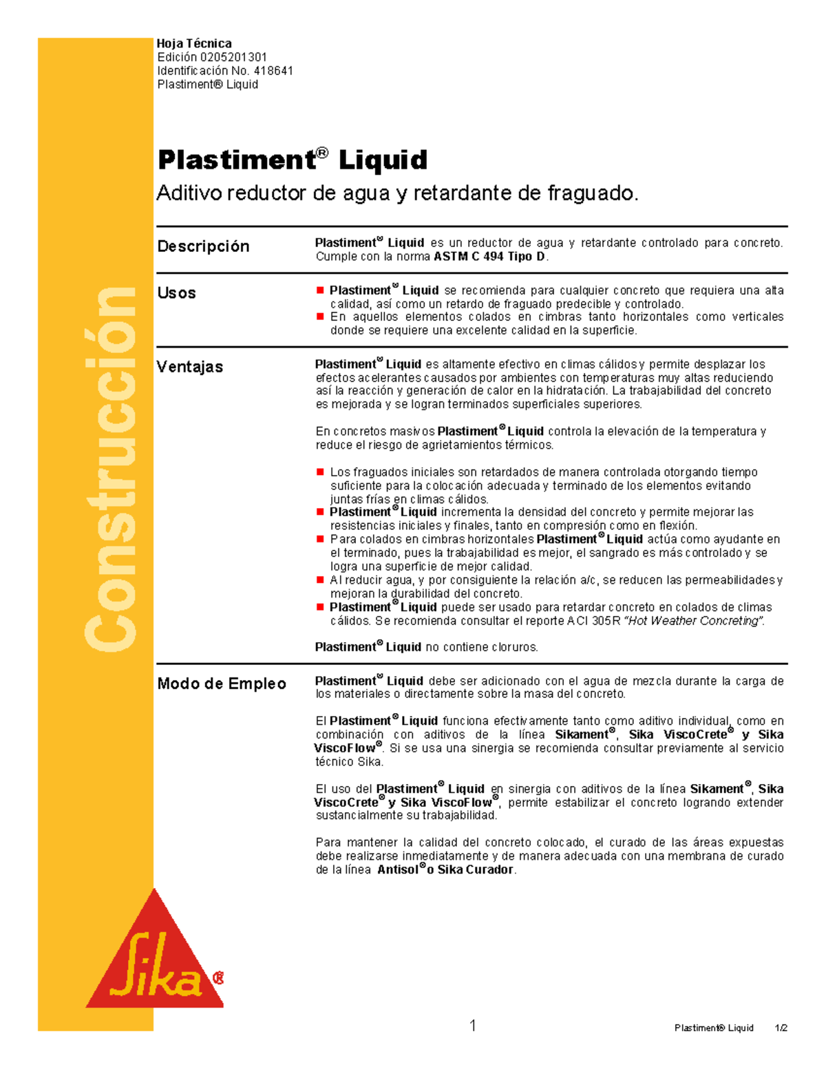 FTP Sika Plastiment Liquid - Aditivo para Concreto de Alta Calidad ...