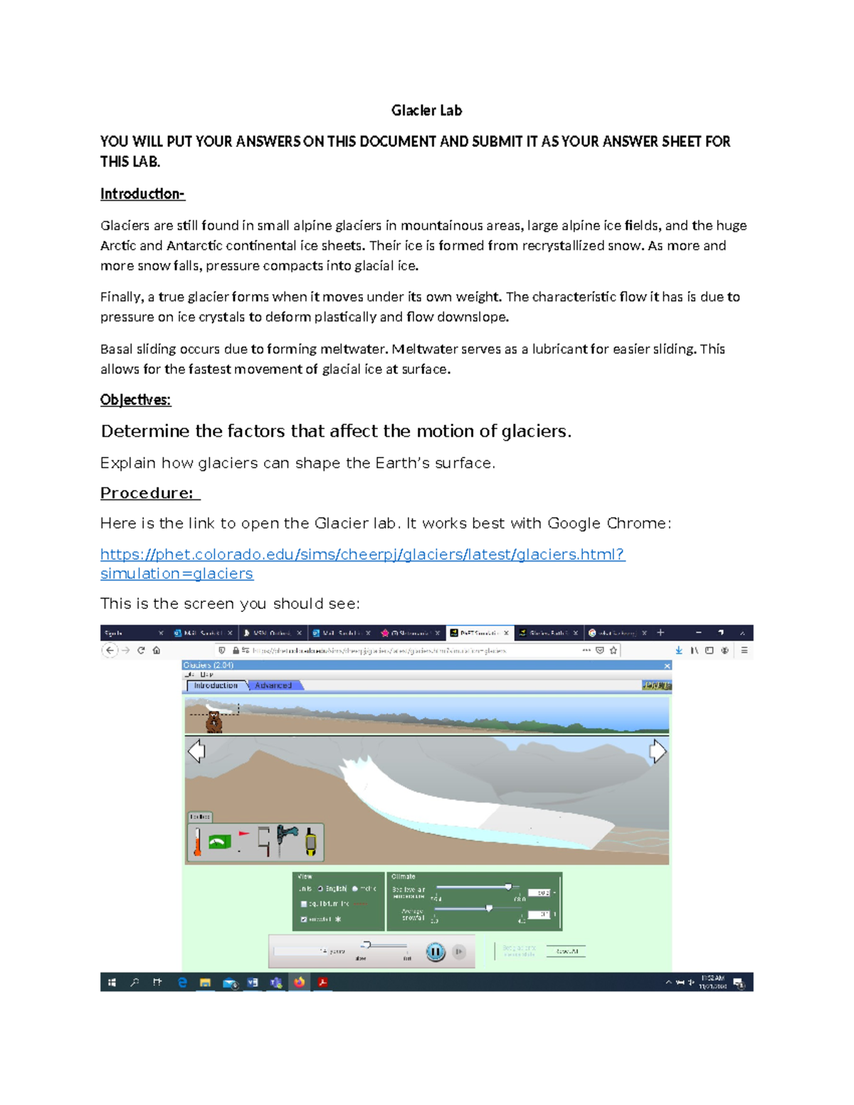 SCIN111 Glacier Lab Procedure and Answer Sheet Guide - Studocu