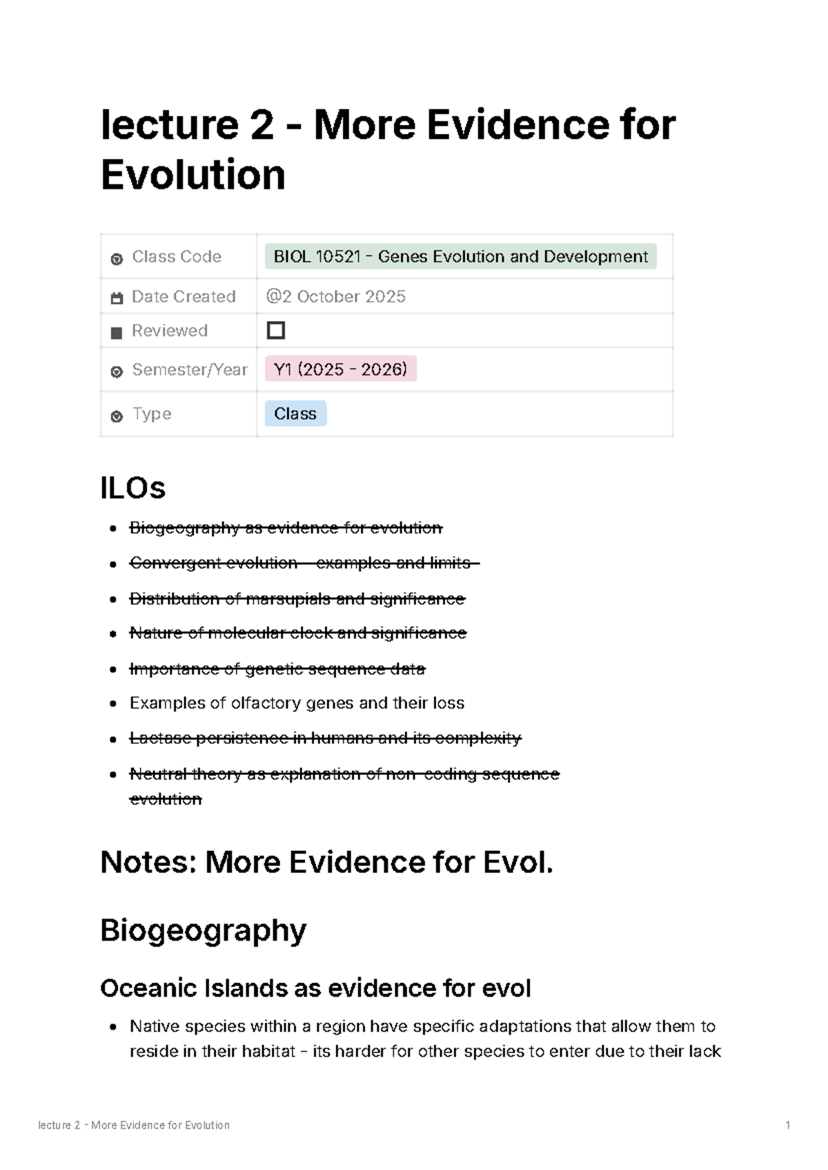 BIOL 10521 - Lecture 2: Evidence for Evolution and Genetic Adaptations ...