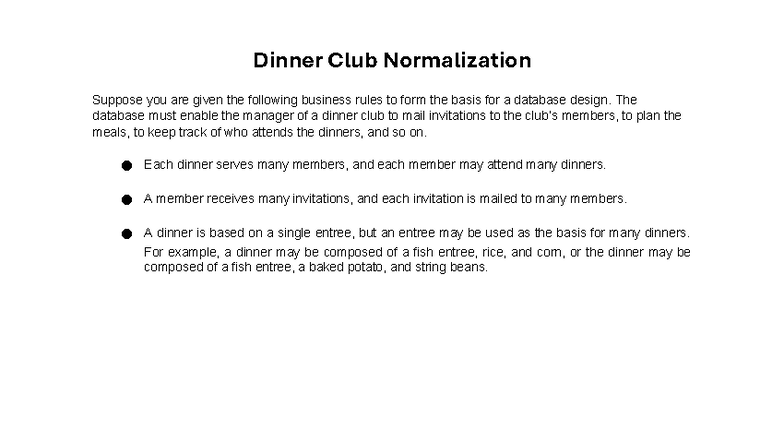 Dinner Club Normalization: Database Design & ERD Analysis - Studocu