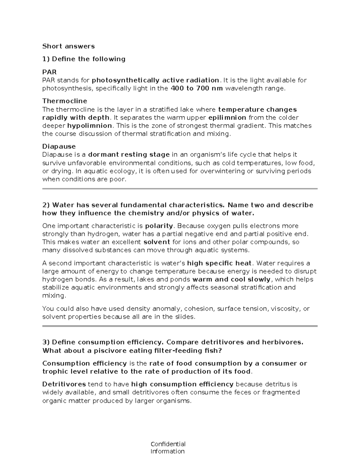 Midterm Short Answer Study Guide: Aquatic Ecology Concepts - Studocu
