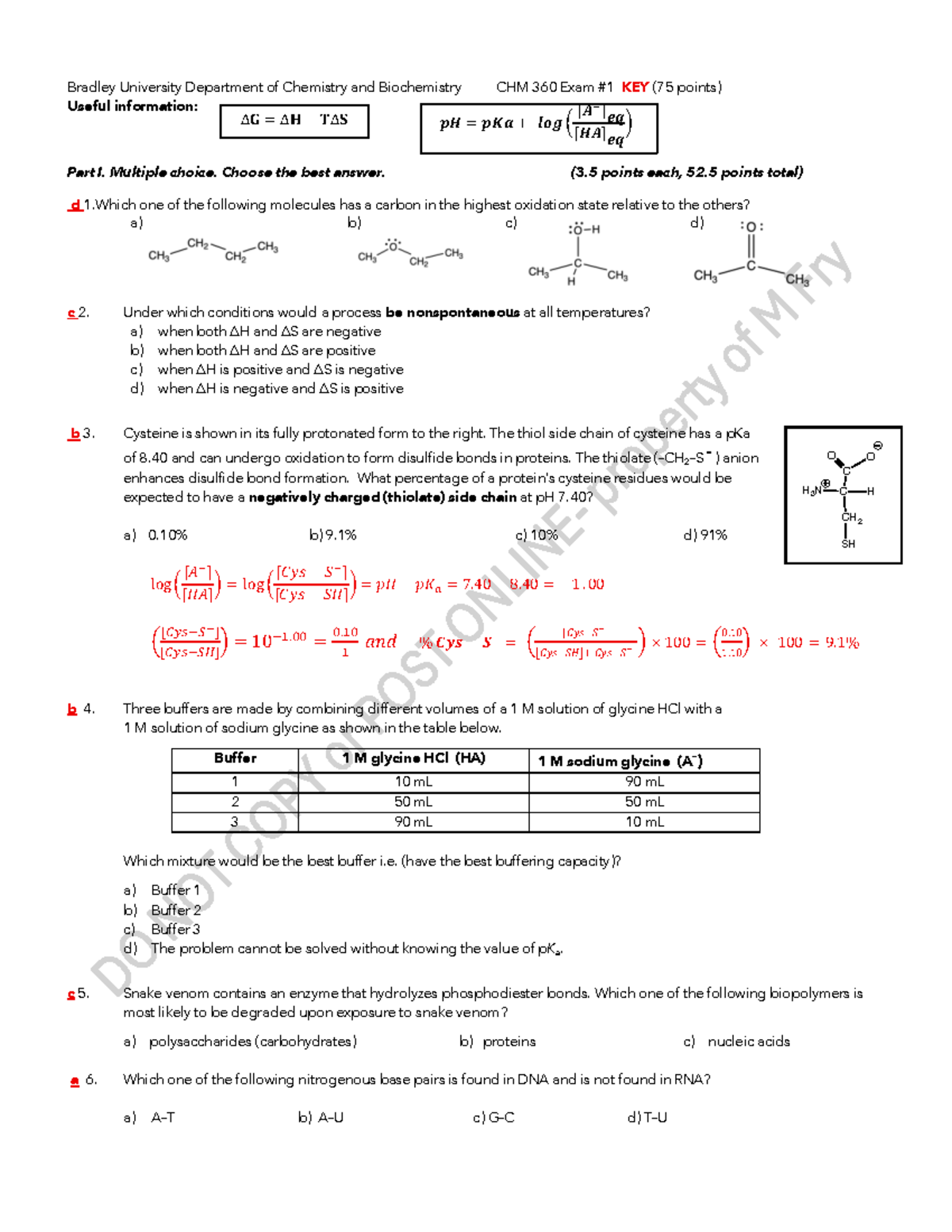 CHM 360 Exam #1 Key - Bradley University - Studocu