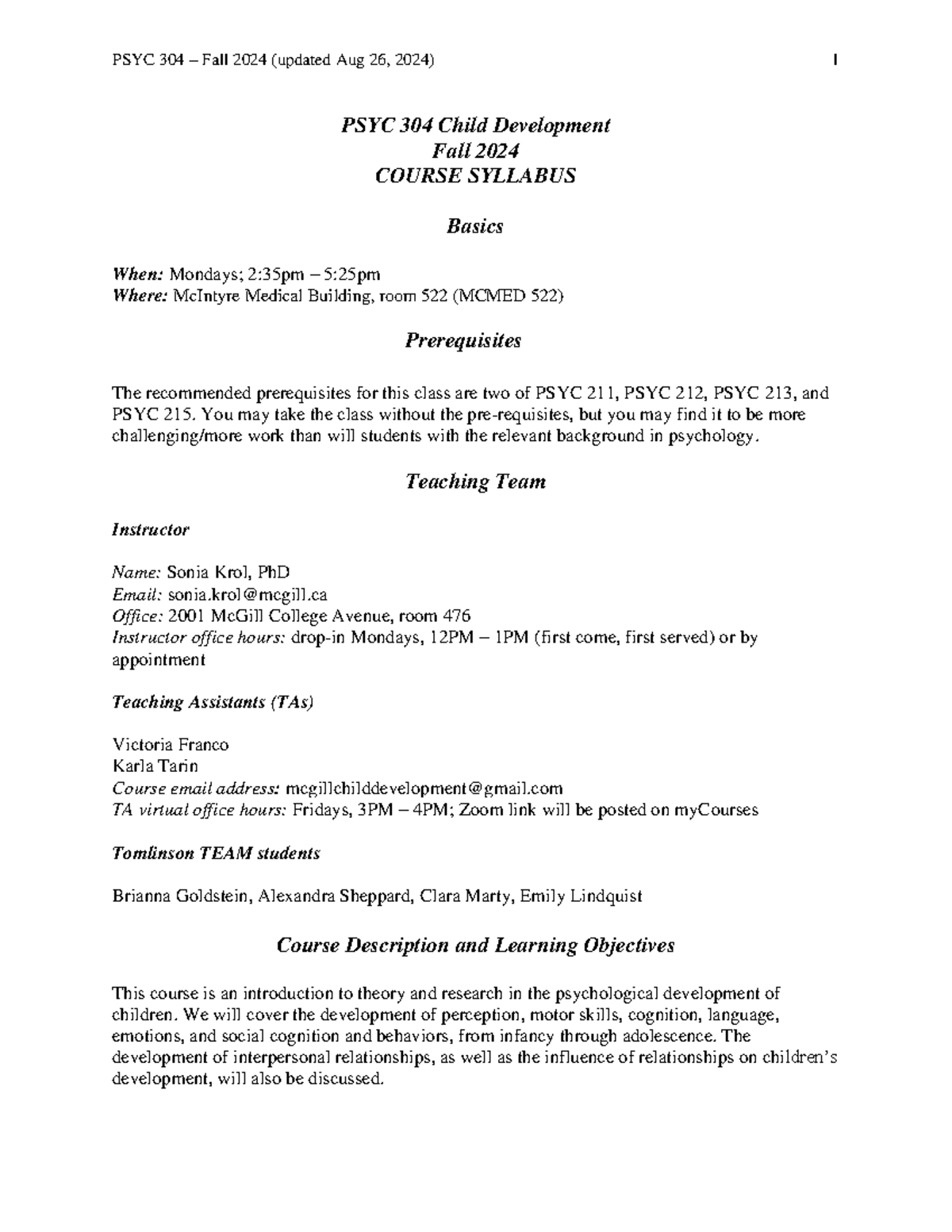 Syllabus for PSYC 304: Child Development - Fall 2024 Course Guide - Studocu