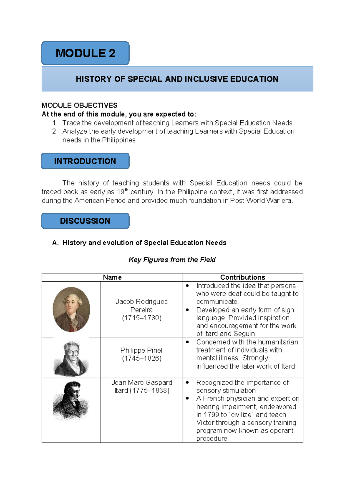 Ed 4 Module 2 - History of Special and Inclusive Education - Studocu