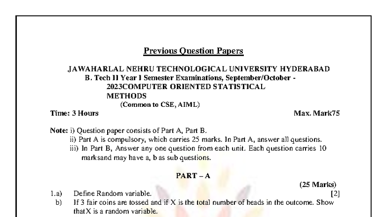 COSM Previous Question Papers - JNTUH B.Tech II Year I Sem 2023 - Studocu