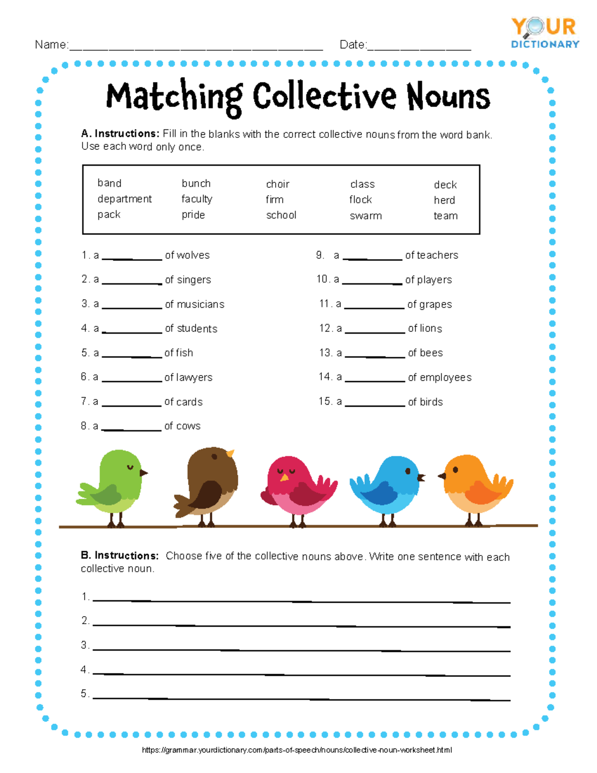 Collective Nouns Worksheet 1: Fill-in-the-Blanks Activity - Studocu