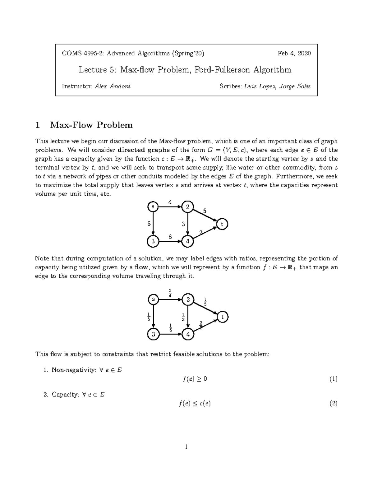 Maxflow Ford-Fulkerson - COMS 4995-2: Advanced Algorithms (Spring’20 ...