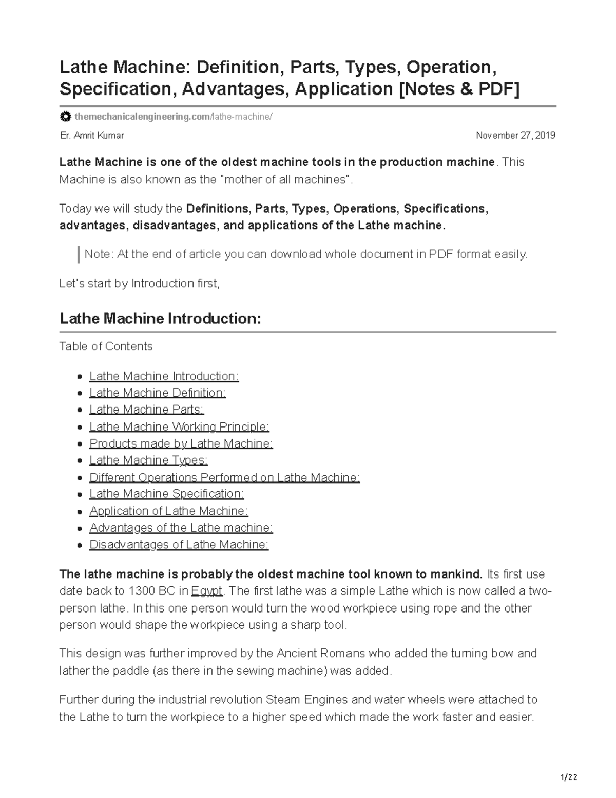 Lathe Machine Overview: Definition, Parts, Types, and Operations - Studocu