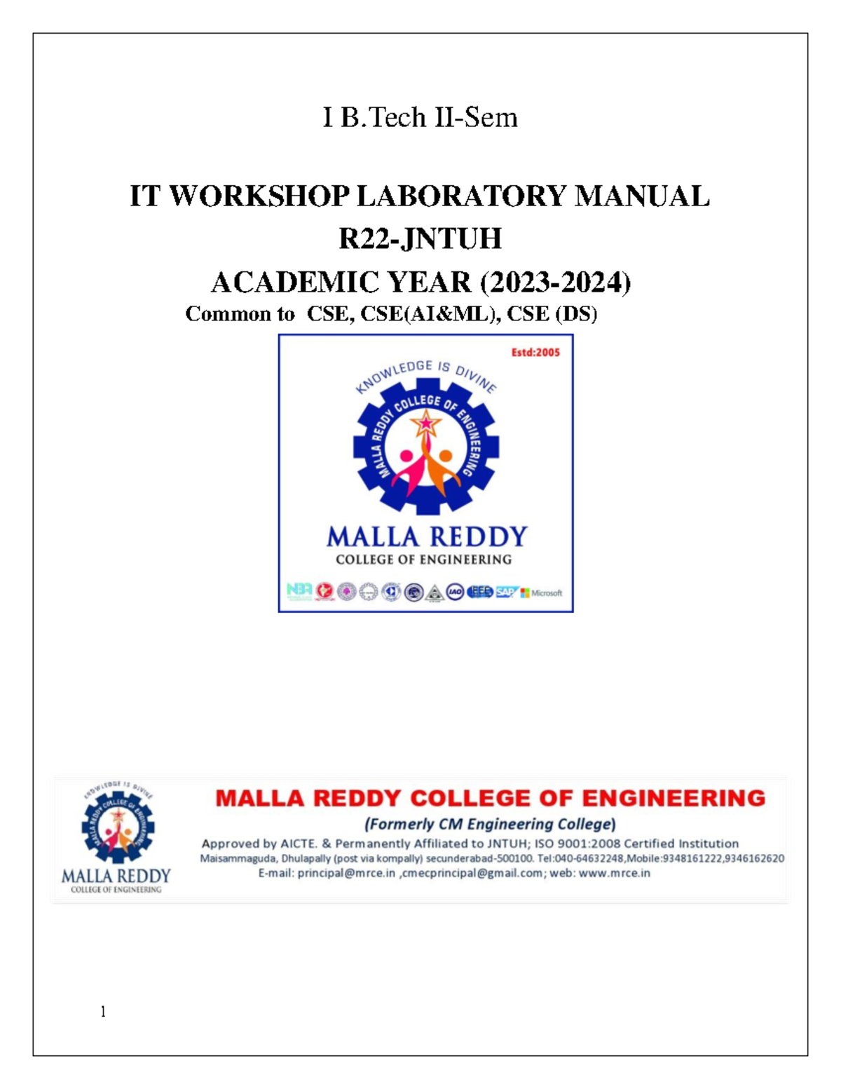 Itworkshop LAB Manual NEW LAB Format-R22 CSE 7 - I B II-Sem IT WORKSHOP LABORATORY MANUAL R22 ...