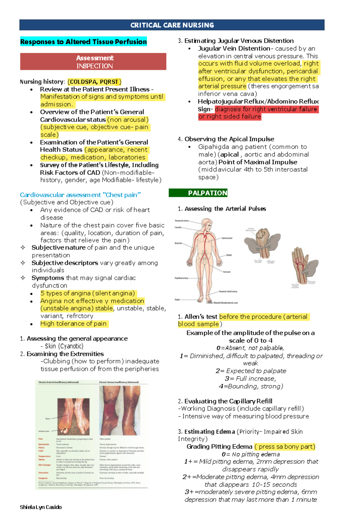 Critical Care Nursing: Assessment of Altered Tissue Perfusion (Week 3 ...