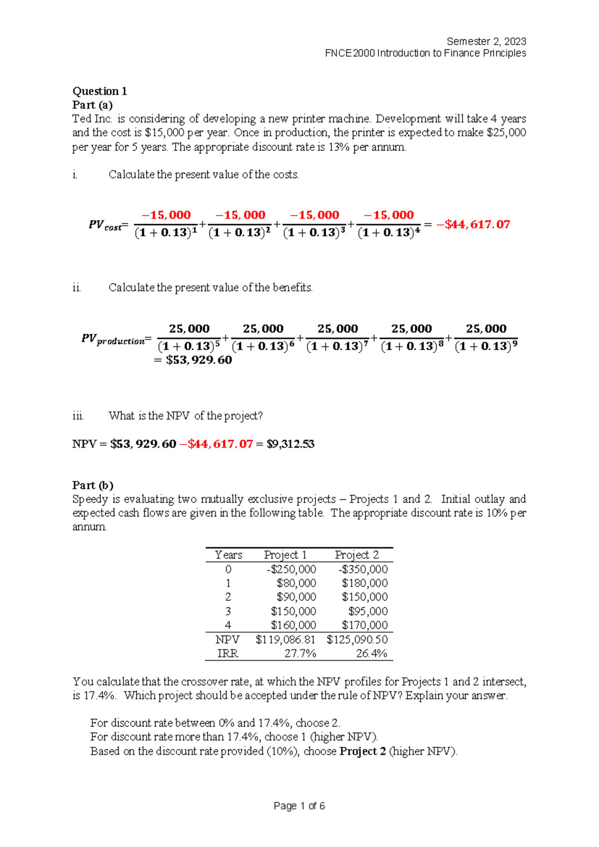 Mock exam solutions - mock exam - FNCE2000 Introduction to Finance ...