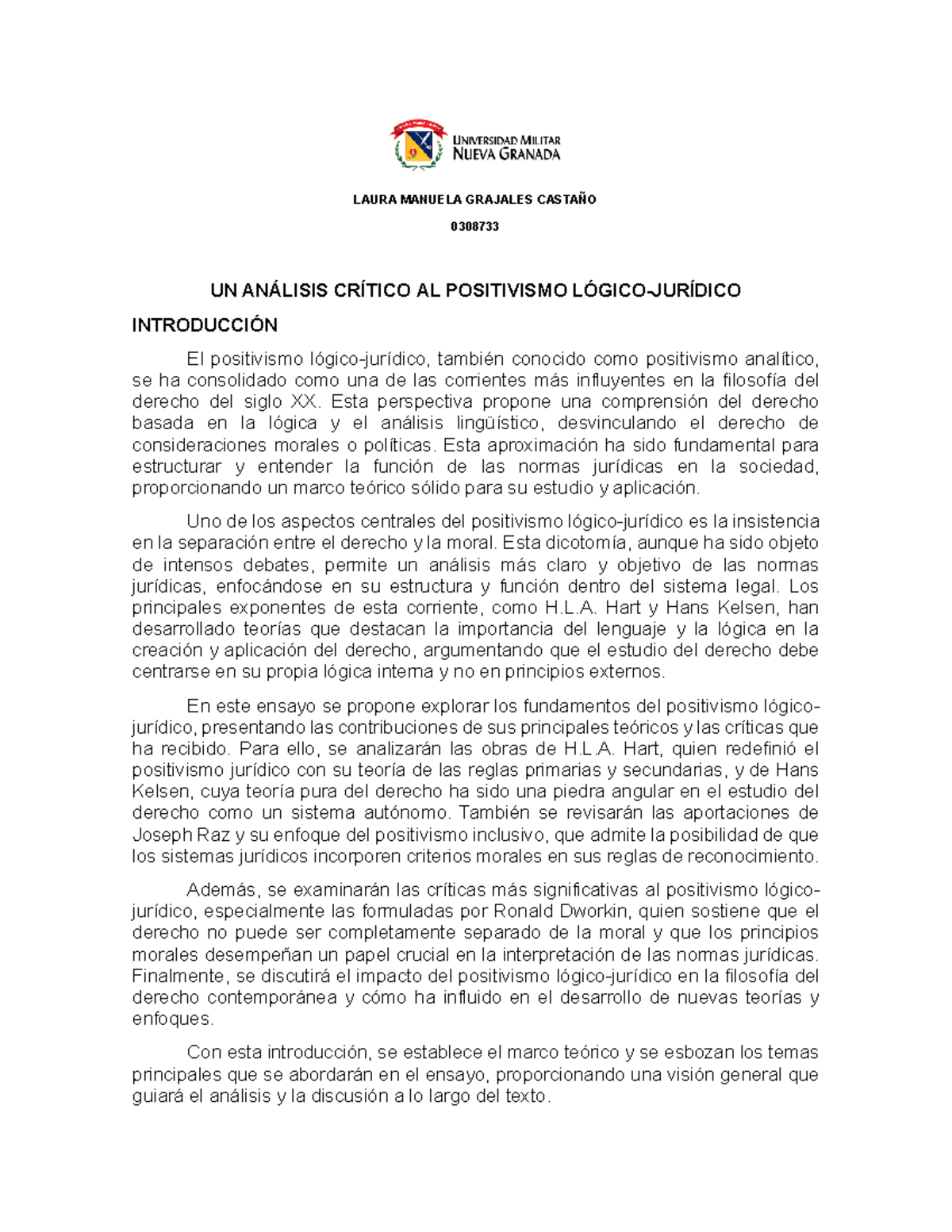 UN Análisis Crítico AL Positivismo Lógico- Jurídico - LAURA MANUELA ...