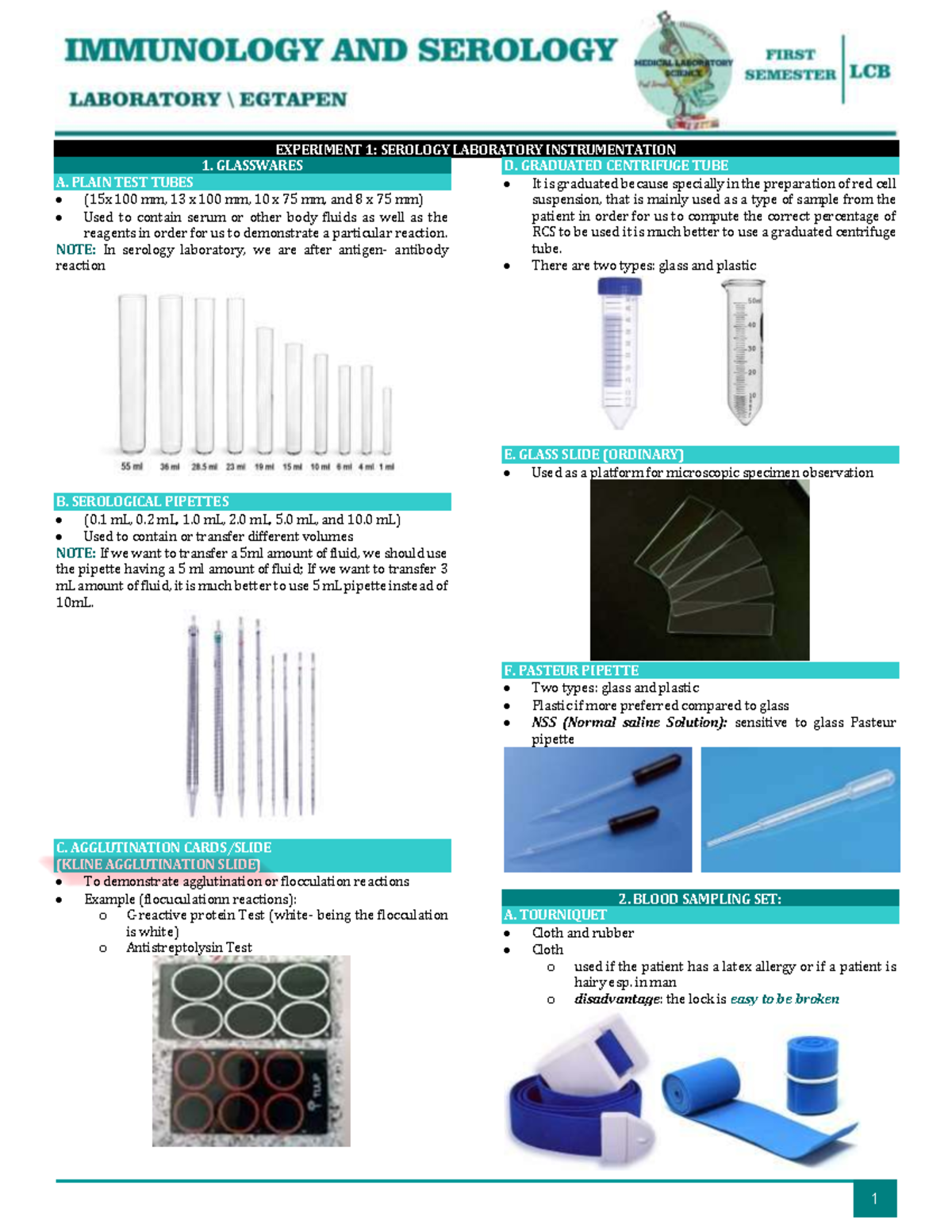 Immune 1 LAB Compiled Notes: Serology Instrumentation & Blood Sampling ...